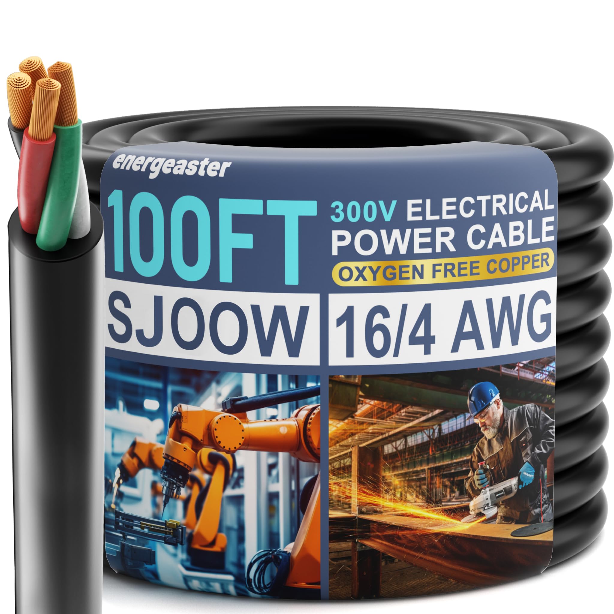 Electric 16/4 SJOOW Bulk Cable-16 Gauge 4 Conductor-Rated for 300V, 13A ...