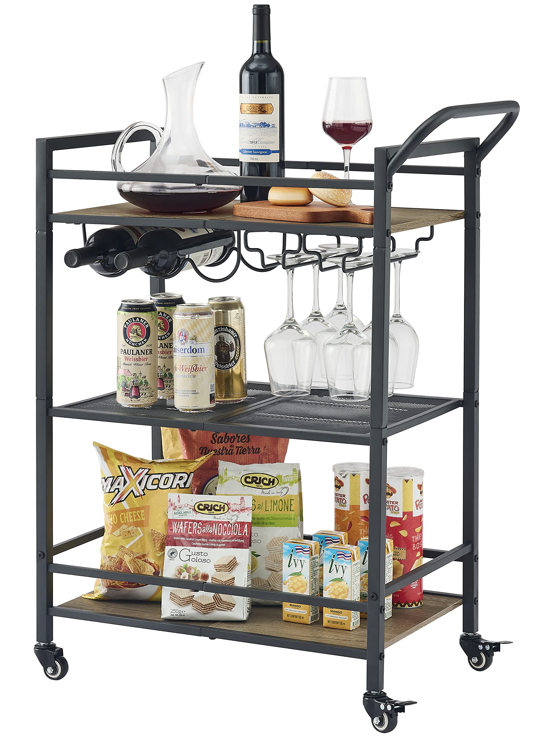 Mua Tajsoon 3-Tier Bar Cart, Mobile Bar Serving Cart, Industrial Style ...
