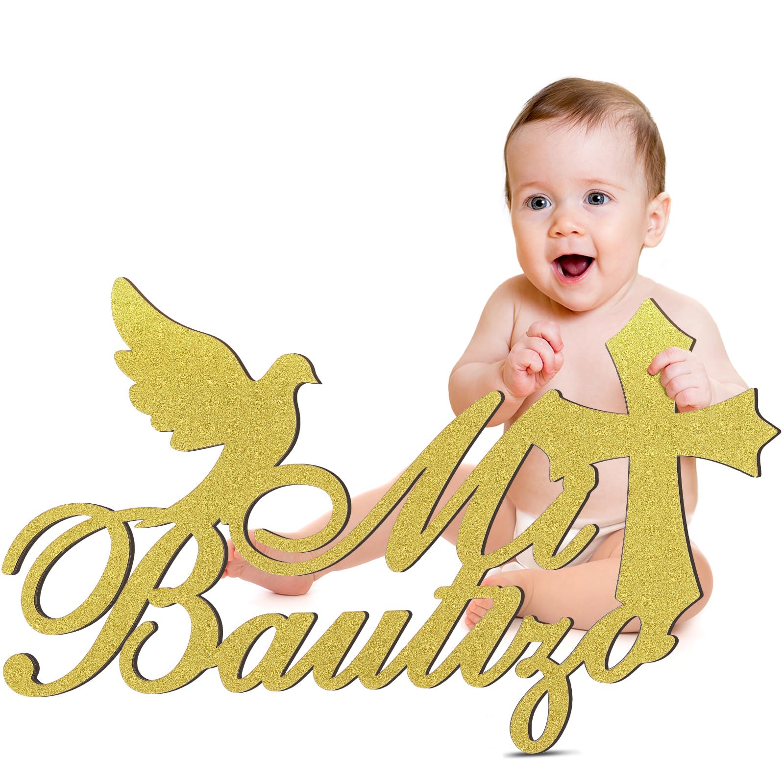 Mi Bautizo Letter Sign Glitter Wooden Wall Hanging Baby Shower Decor ...