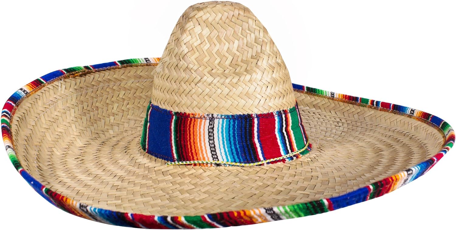 Amazon Authentic Sombrero Straw Hat With Serape Trim Cinco De 