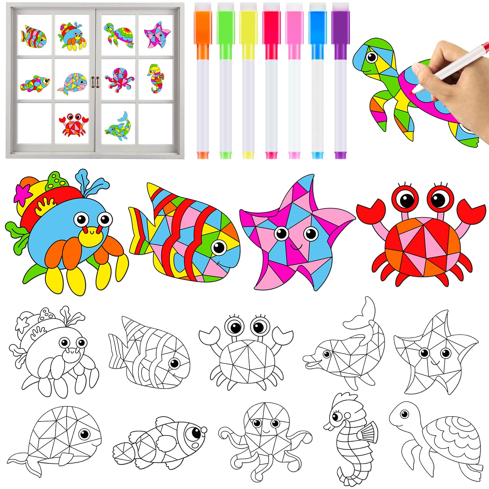 Qyeahkj 30Pcs Ocean Animals Arts Crafts for Kids Summer Window ...