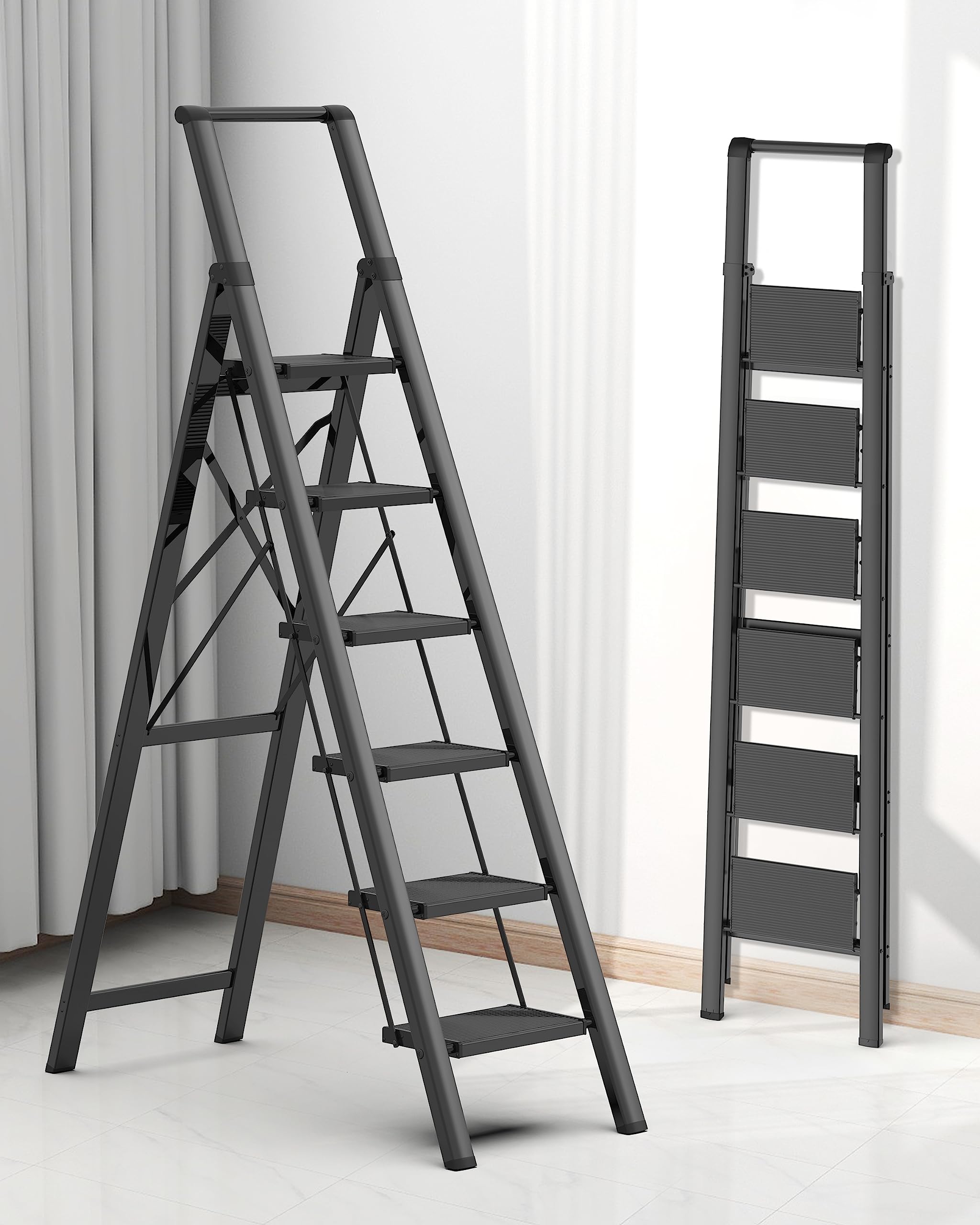COROCO 6 Step Ladder for 12 Feet High Ceiling, Folding Step Stool with ...
