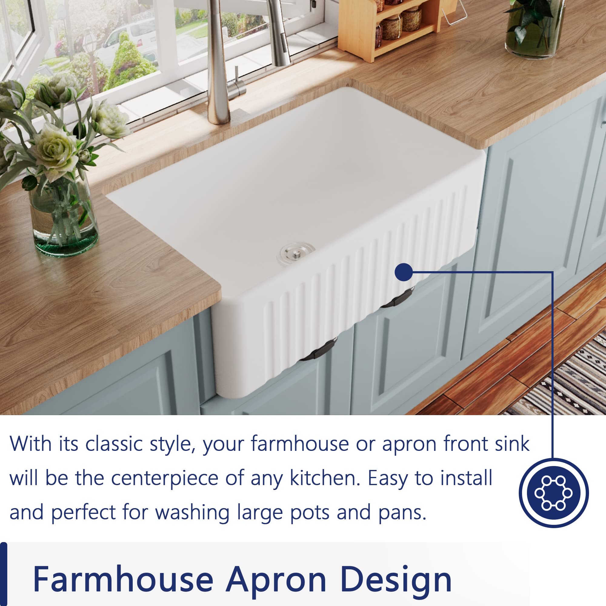 Mua DeerValley Farmhouse Sink, 30 inch White Kitchen Sinks, Single Bowl ...