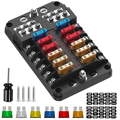 Marine Fuse Block 12v Fuse Box: 12Way Boat Fuse Panel 12v Power ...