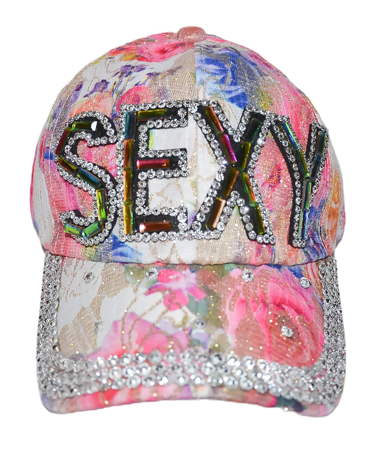 Buy Sexy Rhinestone Baseball Cap Bling Sparkle Floral Bedazzled Hat for ...