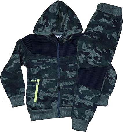 Boys Camouflage Two Piece Camo Style Army Tracksuit Hooded Jacket and ...