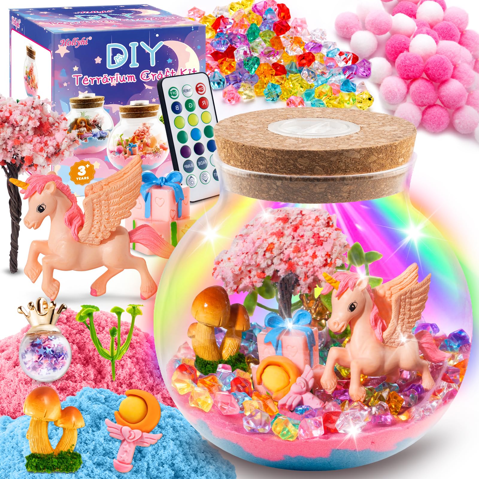 Hollyhi Light Up Terrarium Kit for Kids, DIY Unicorn Toys for 3 4 5 6 7 ...