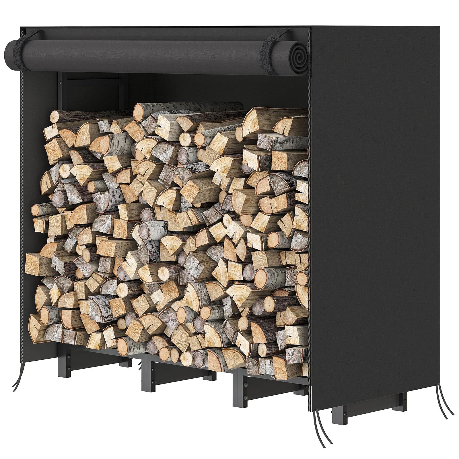HOOBRO 4FT Firewood Rack with Cover, Outdoor Firewood Log Rack ...