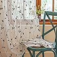 Amazon.com: AmHoo 2 Panels Embroidered Leaf Pattern Semi Sheer Curtains ...