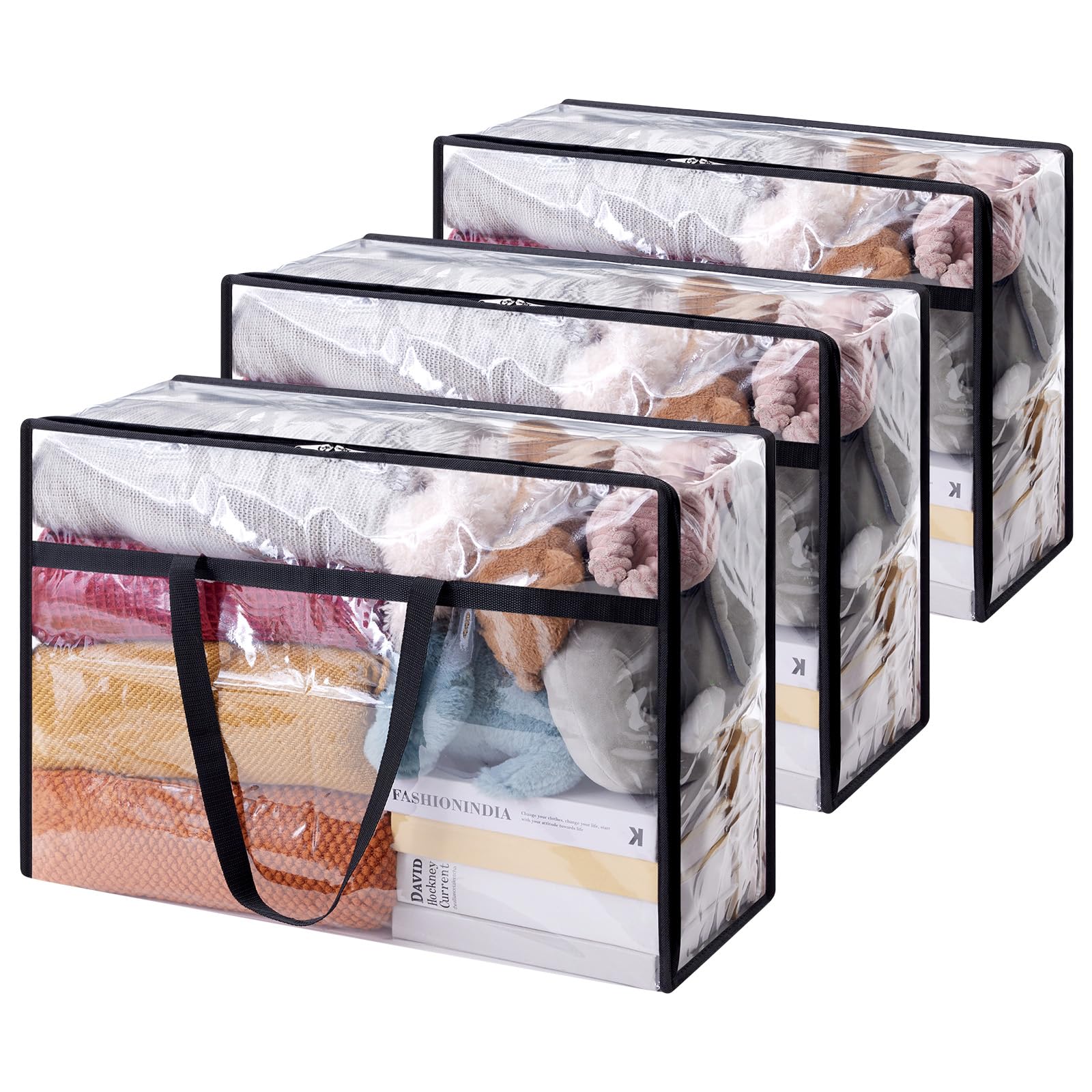 Lifewit 3 Pack Clear Clothes Storage Bags, 60L Plastic Blanket Storage ...