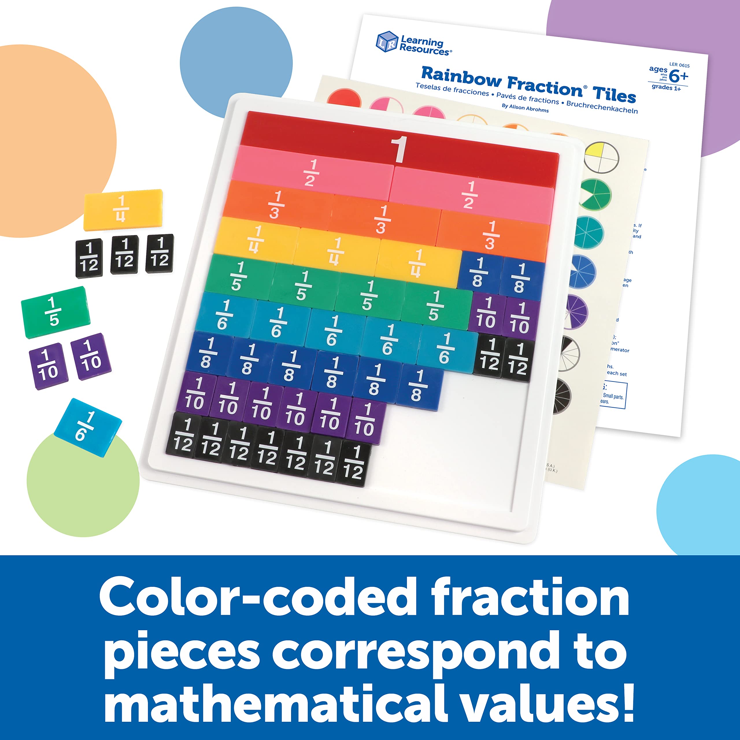 Mua Learning Resources Rainbow Fraction Tiles - 54 Pieces, Ages 6 ...