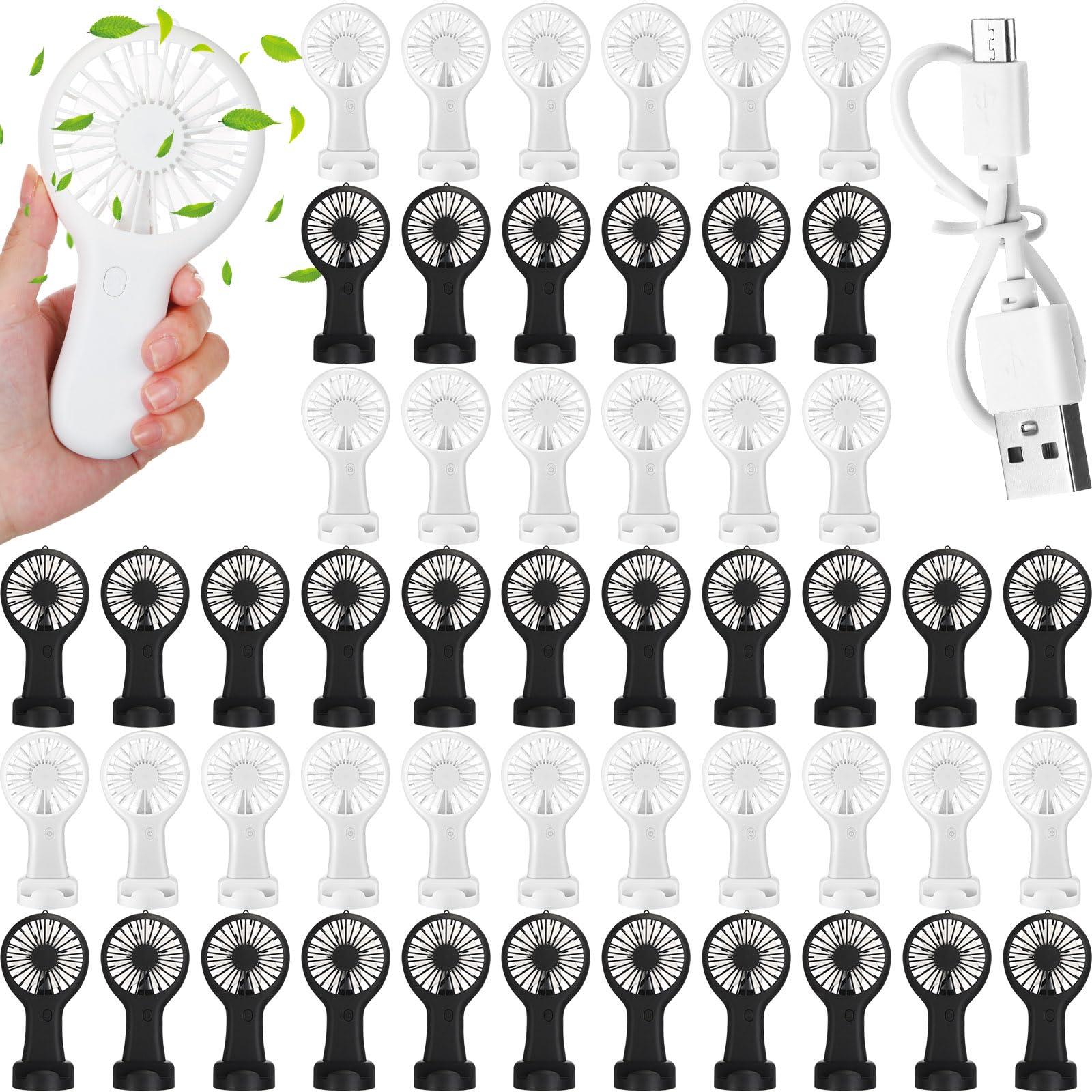 60 Pack Mini Powerful Handheld Fan Bulk 3 Speed USB Rechargeable Small ...