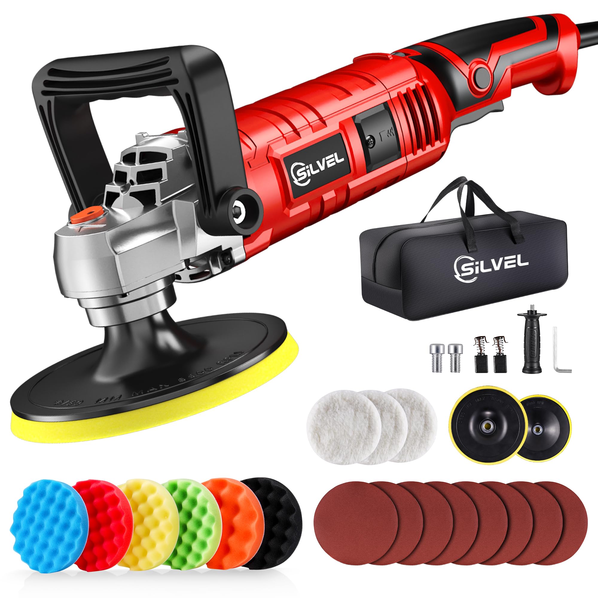SILVEL Buffer Polisher, 1600W 7 Inch/6 Inch Polisher for Car Detailing, Wax Machine, 7 Variable ...
