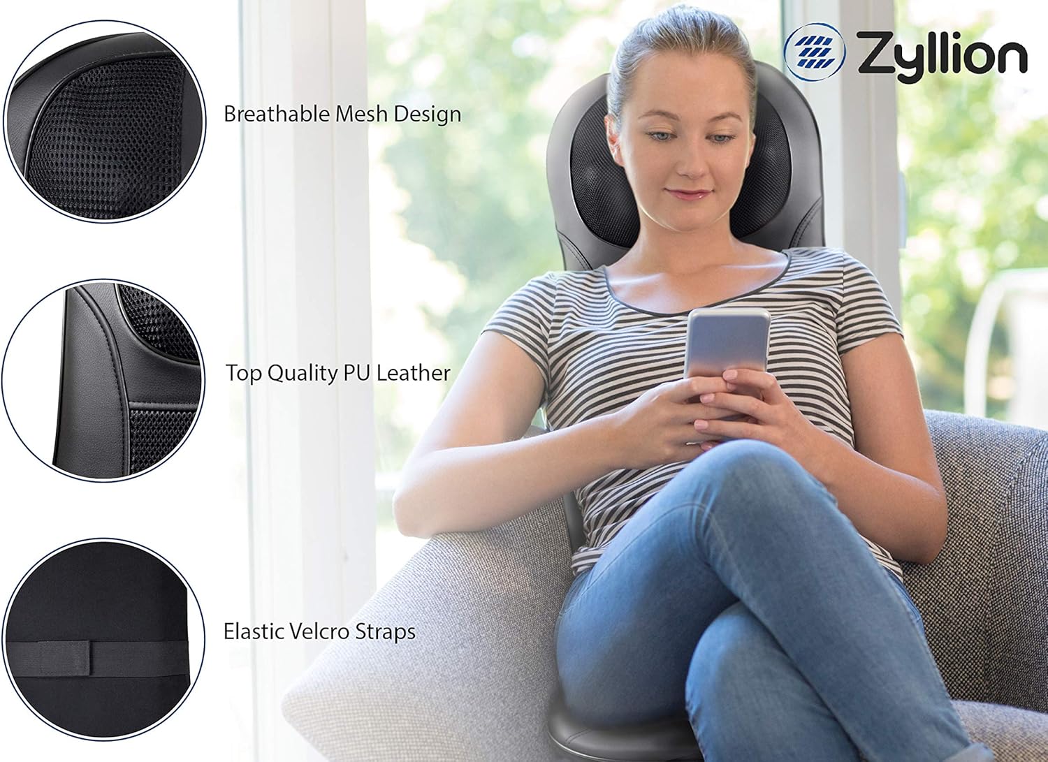 Zyllion Shiatsu Back and Neck Massager Cushion Pad with Soothing Heat ...