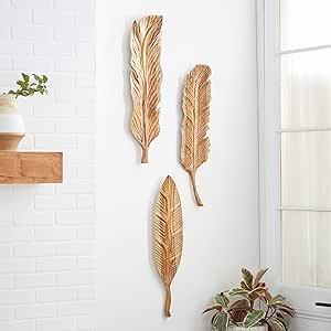 Amazon.com: Deco 79 Rustic Teak Wood Leaves Wall Decor, Set of 3 7"W ...