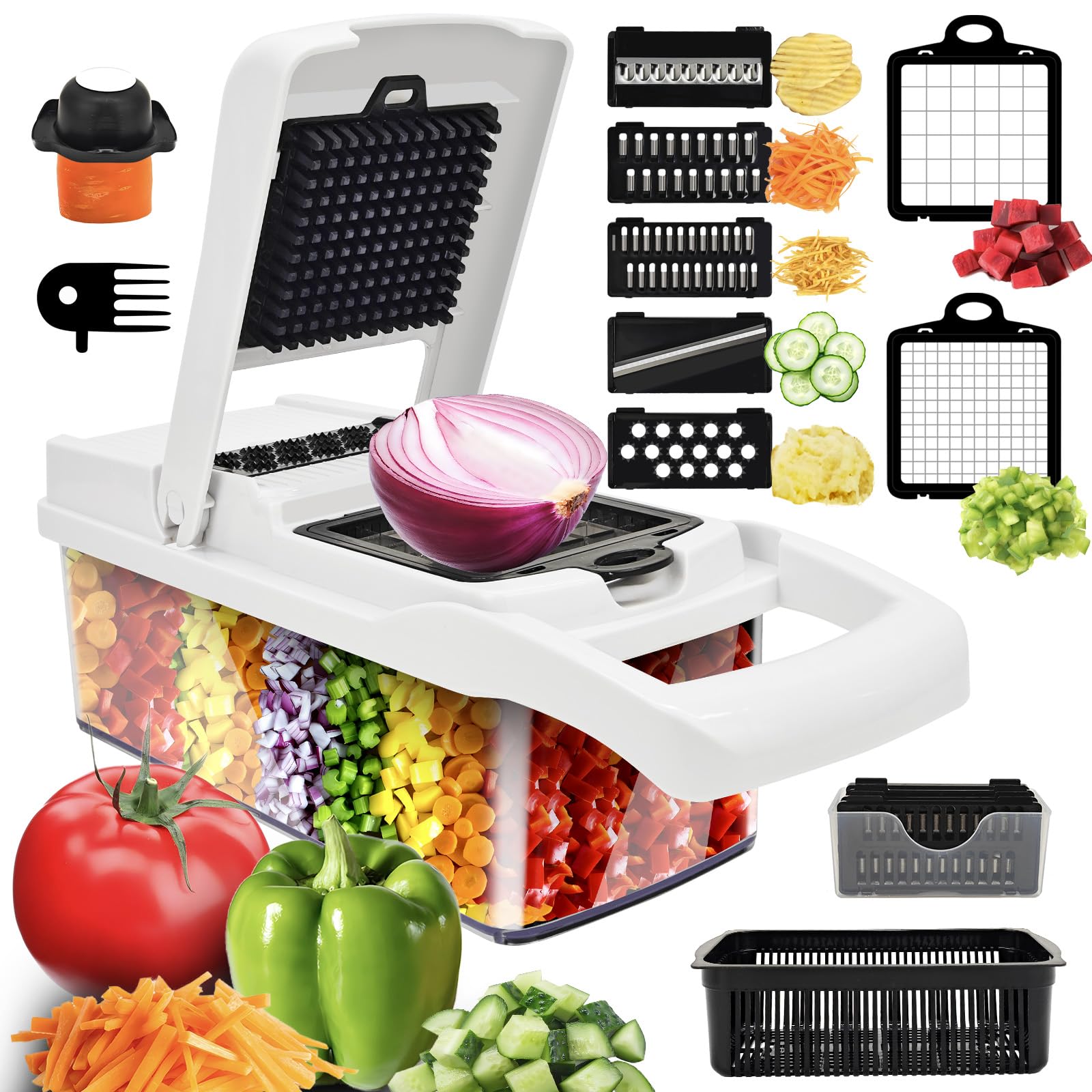 Hlavite Vegetable Chopper, 12-in-1 Veggie Chopper with Container ...