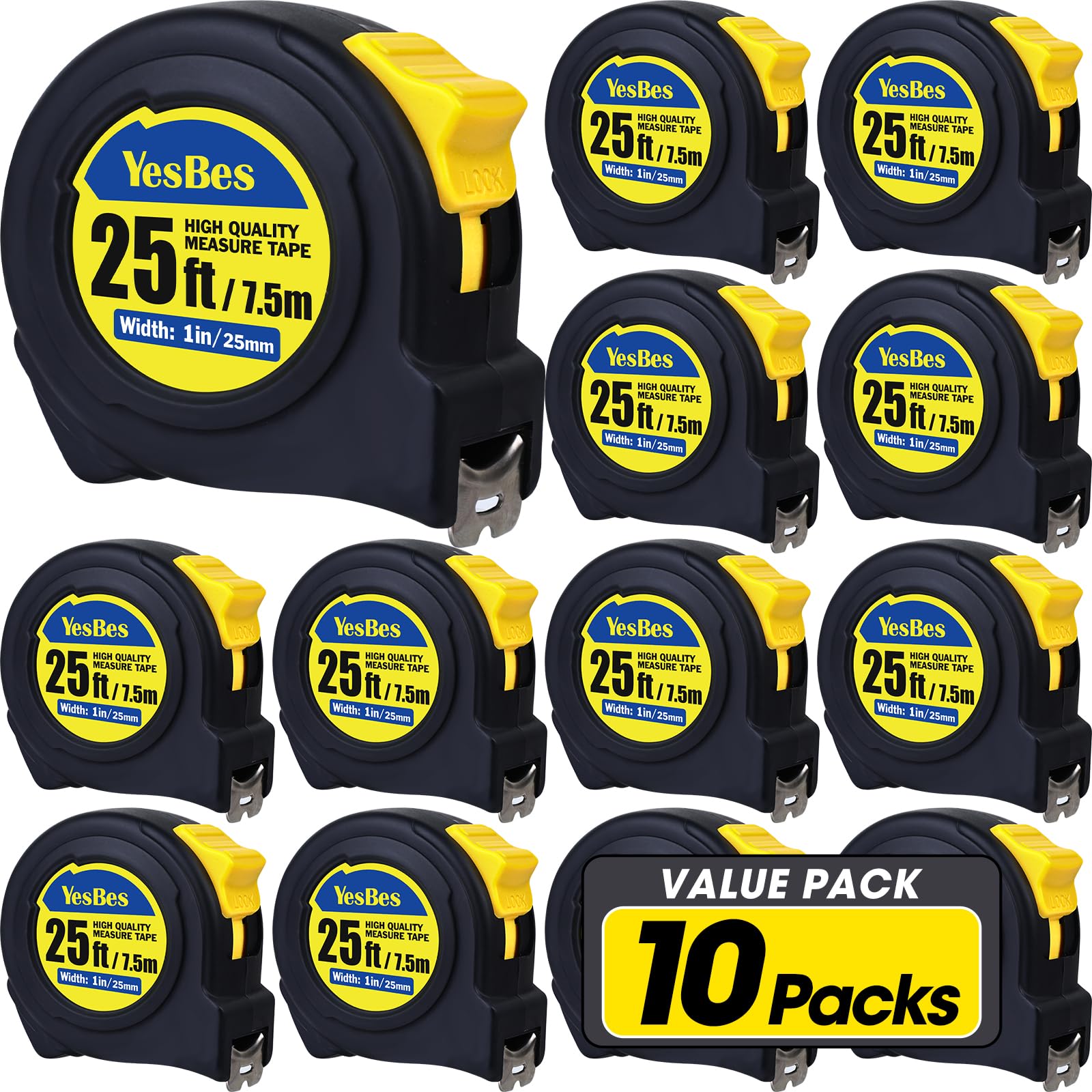 Tape Measure 25 ft, 10 Pack Bulk Easy Read Measuring Tape Retractable ...