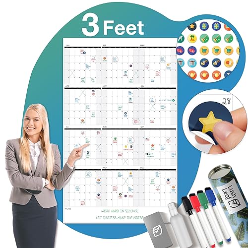 Wall Calendar Dry Erase, 24" x 39" - Undated, Yearly, Reusable - 2025 ...