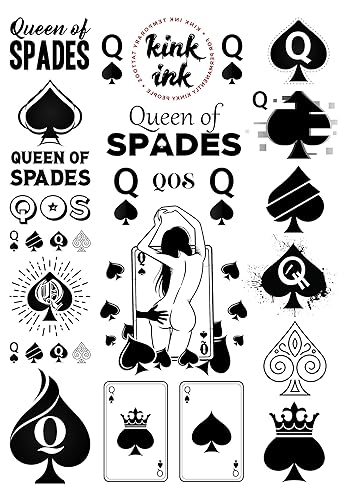 Kink Ink - 23 x Queen of Spades Temporary Tattoo Kinky Black Lettering ...