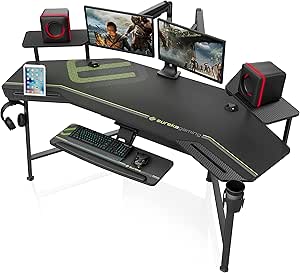 Amazon.com: EUREKA ERGONOMIC Gaming Desk with Led Lights, 72" Large Wing-Shaped Studio Desk W ...