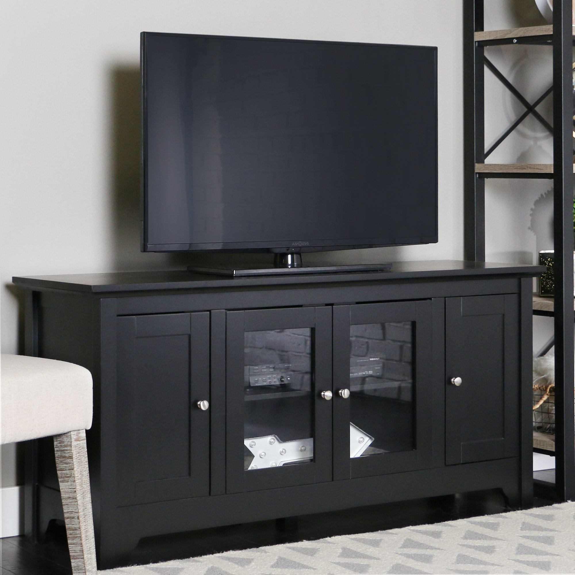 Walker Edison 53" Wood TV Stand Console with Storage, Black