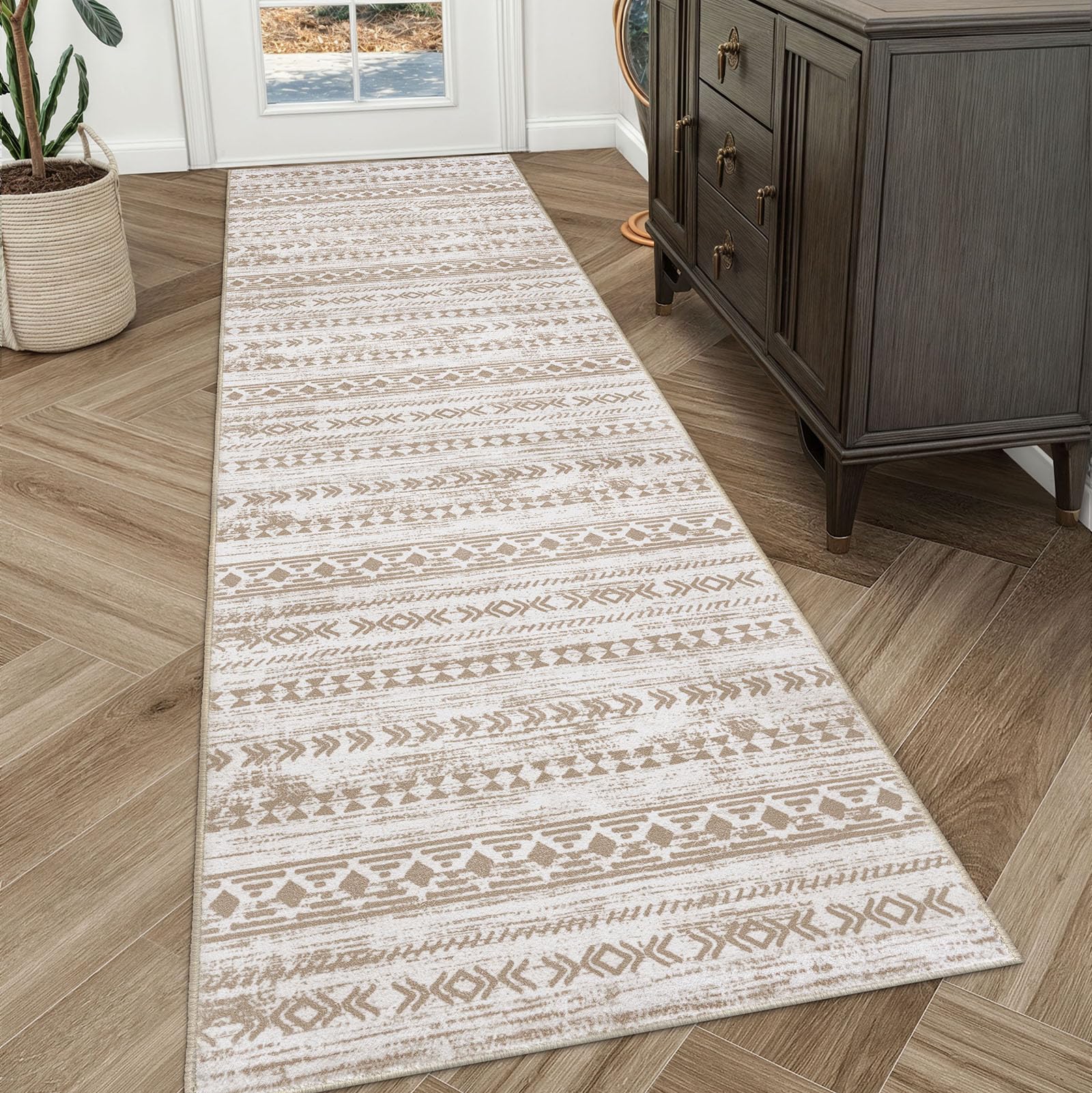 Alfasoft Moroccan Washable Runner Rug 2.6x10, Non-Slip Vintage Beige ...