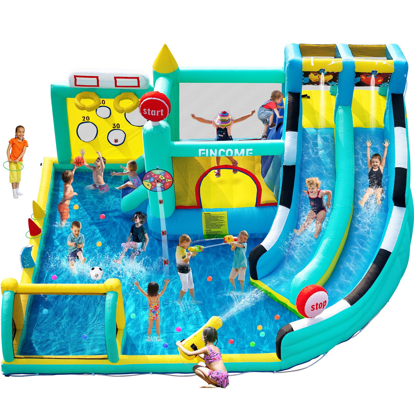 FINCOME Bounce House Double Slides for Kids 3-10, Large Bounce Castle ...