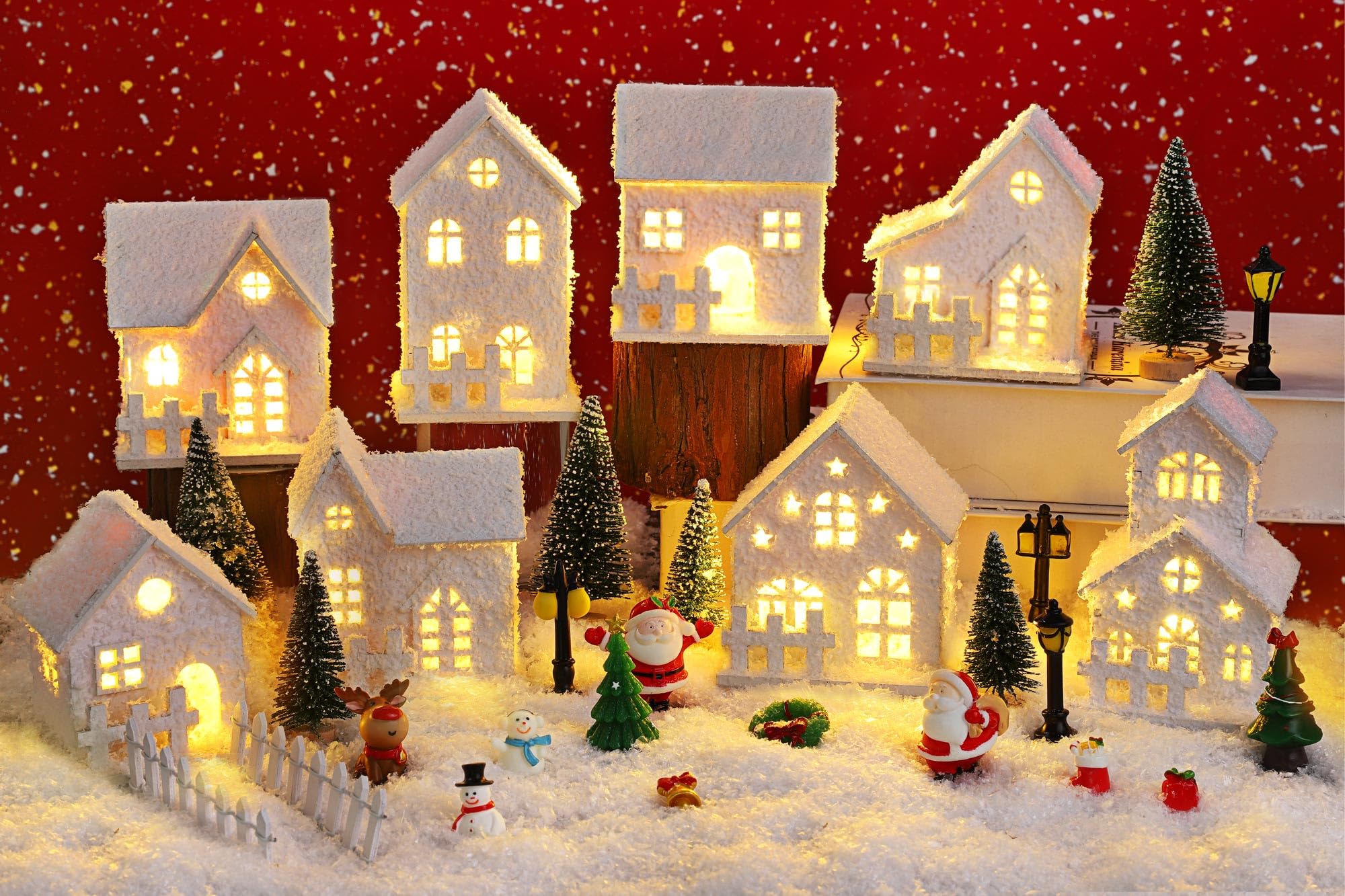 Fovths 35 Pieces Christmas Village Sets Lighted LED Village Houses ...