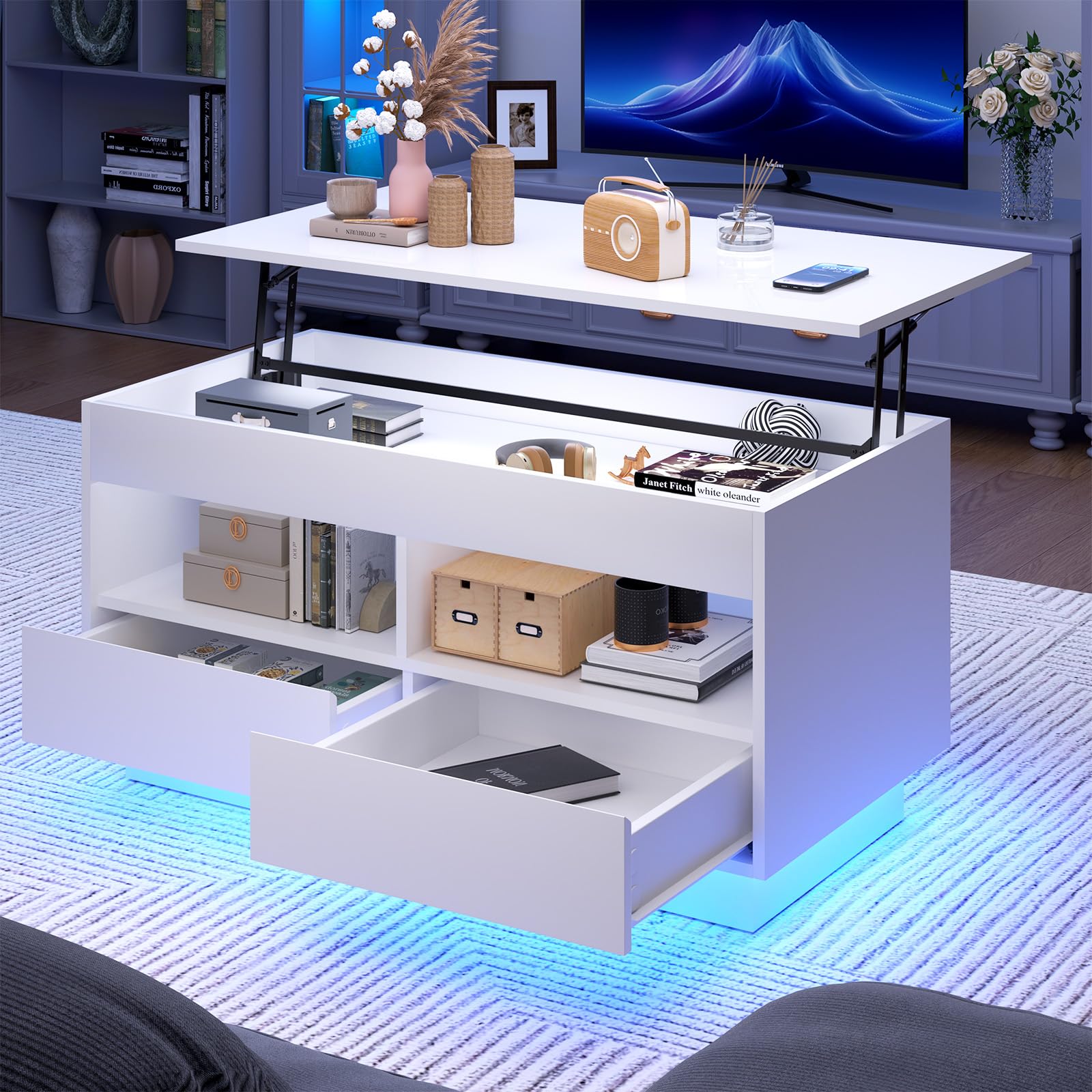 HOMMPA LED Coffee Table for Living Room Lift Top Coffee Tables with ...