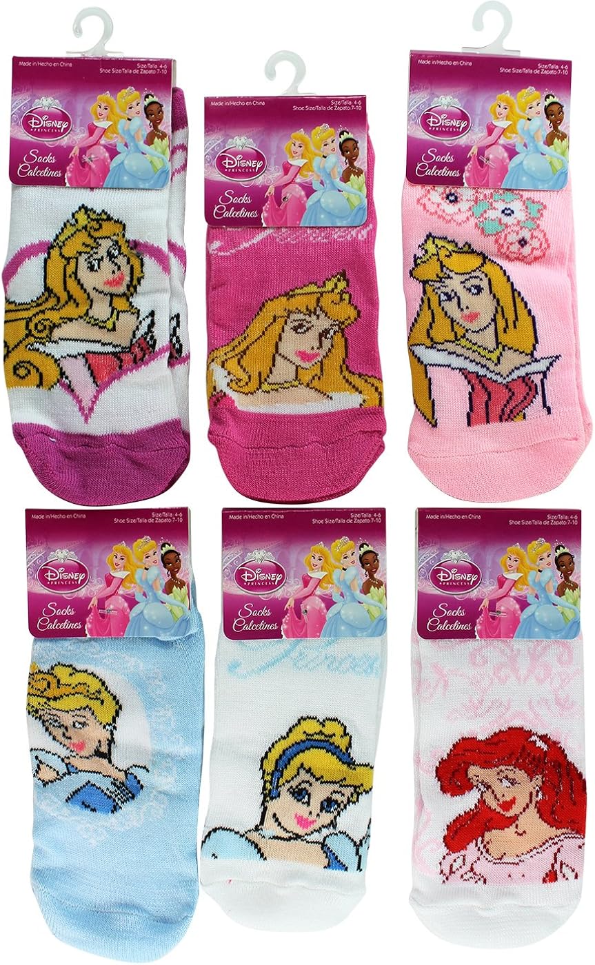 Amazon.com: Disney 3 Pair Assorted Princess Socks (Size 4-6) - Kids ...