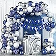 Amazon.com: 16th Birthday Decorations for Boys Blue Silver Balloons Garland Arch Kit with Number ...