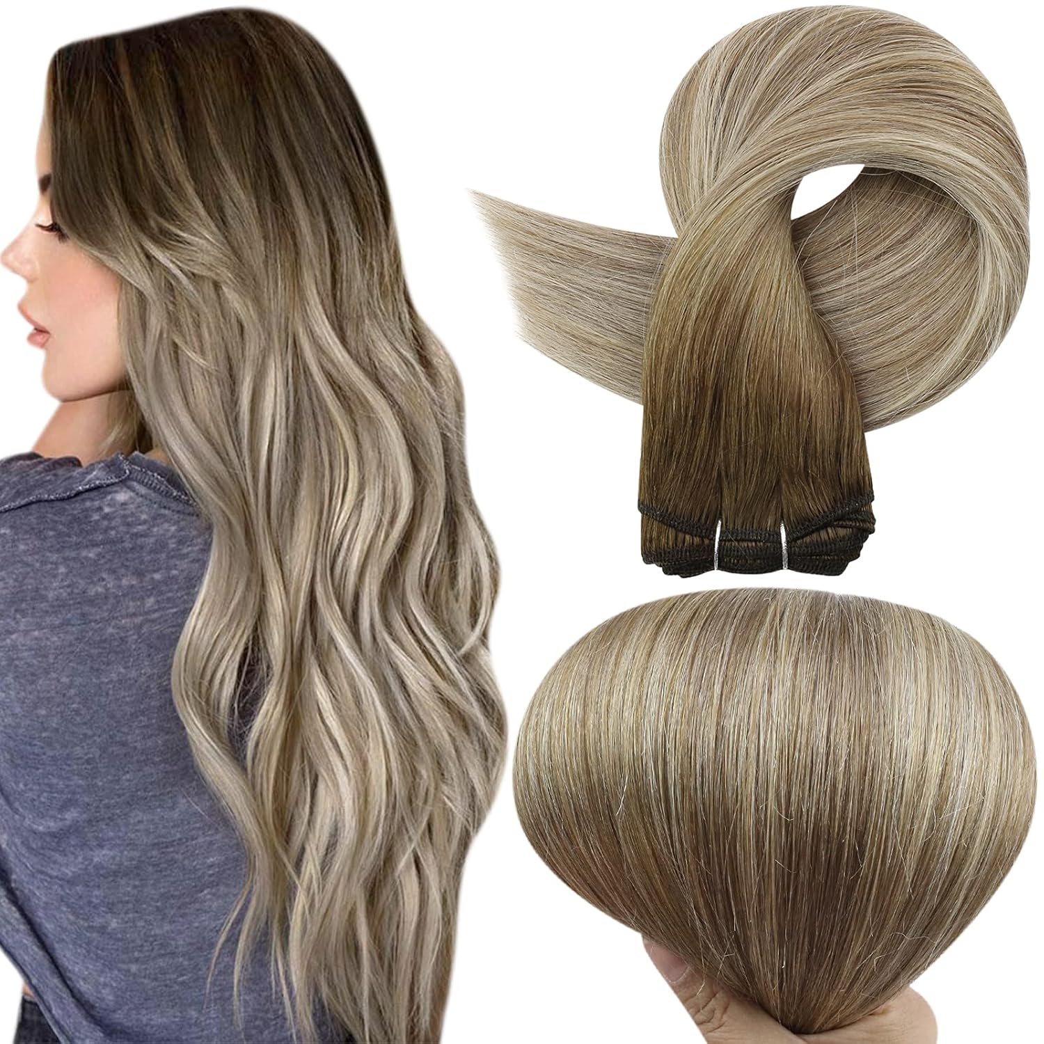 Amazon.com: Full Shine Weft Hair Extensions Human Hair Sew in 22 Inch ...