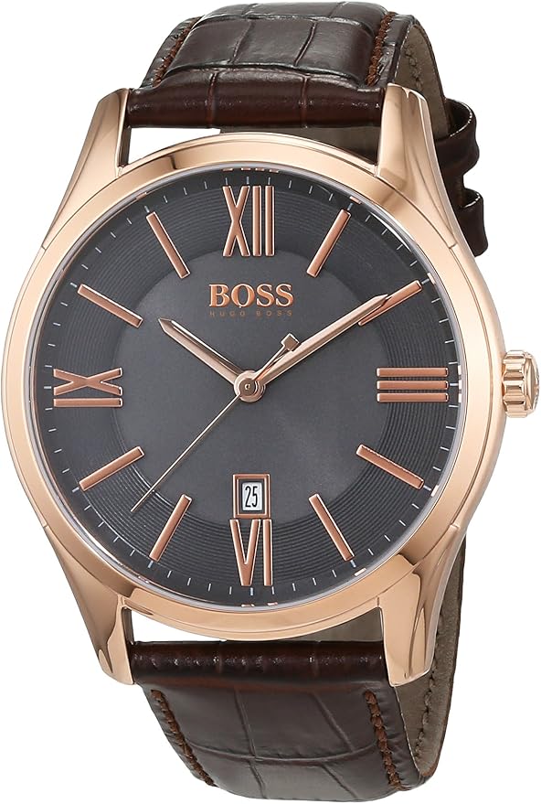 Hugo Boss Ambassador Mens Quartz Grey Analogue Classic Brown Leather ...