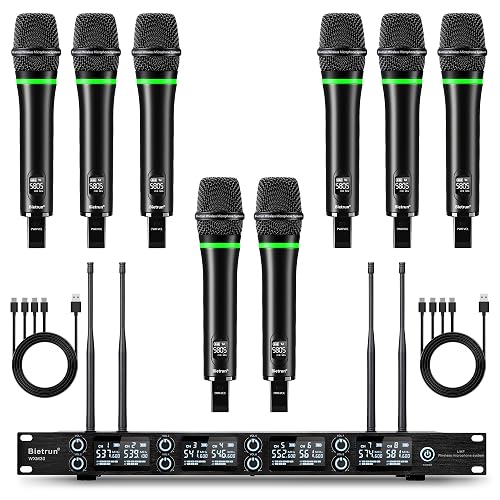 Bietrun 8-Channel Wireless Microphone System with 8 Rechargeable Mics ...
