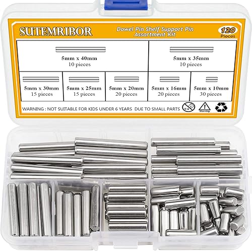 Sutemribor 120 PCS 7 Sizes Dowel Pin Kit, Shelf Support Pin Fasten ...
