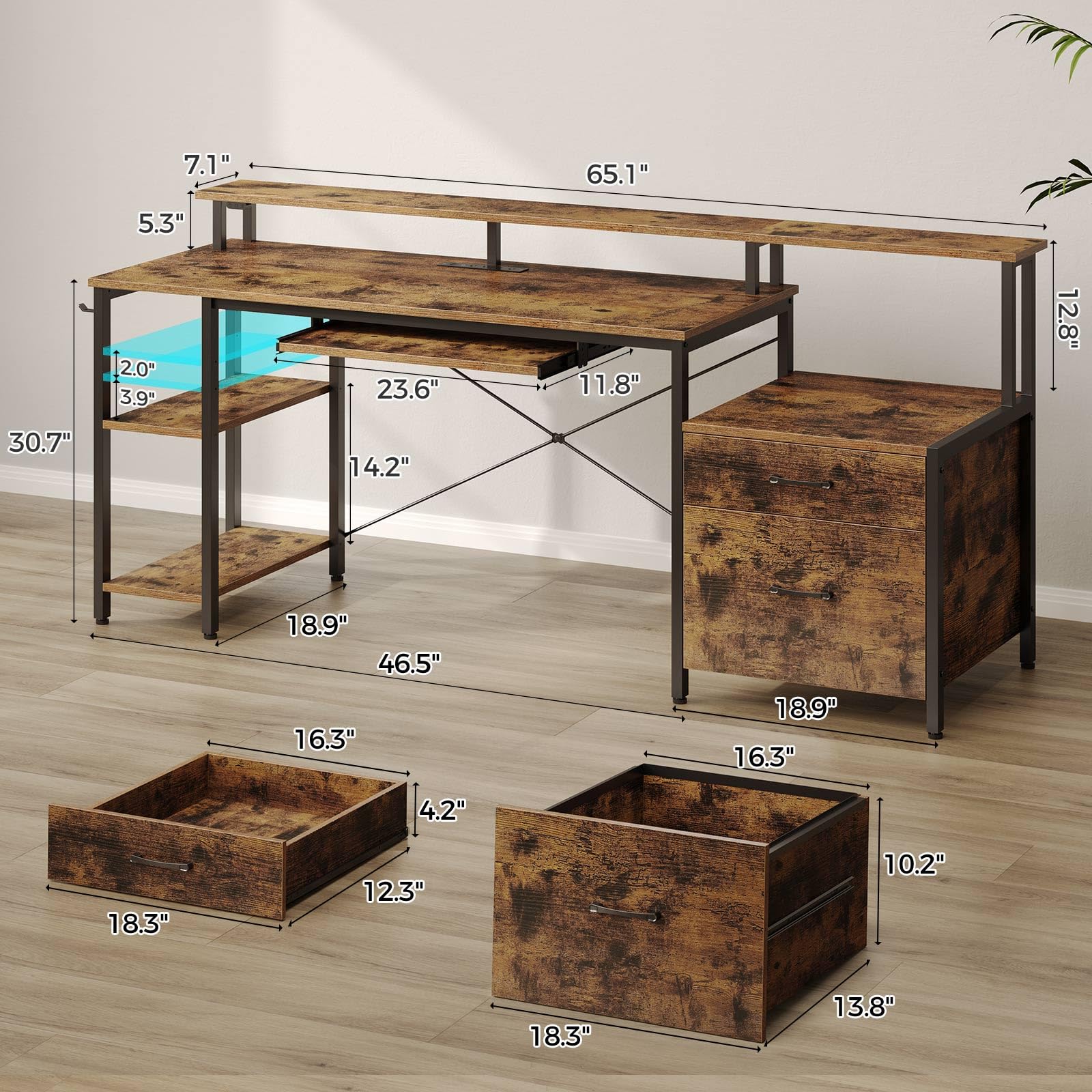Mua Rolanstar Computer Desk 63" with File Drawer, Gaming Desk with LED ...