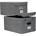 Amazon.com: Set of 2 Large Storage Bin with Lid, Sturdy Linen Foldable ...