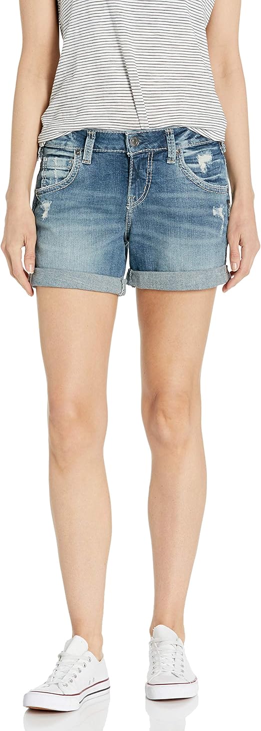 Silver Jeans Co. Womens Sam Mid Rise Boyfriend Shorts Denim Shorts ...