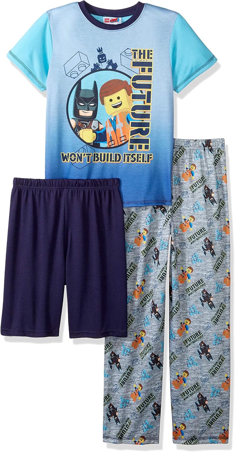 LEGO Boys Movie 2 Pajamas, 3 Piece Set, Emmet, Batman, Grayblue, 12 ...