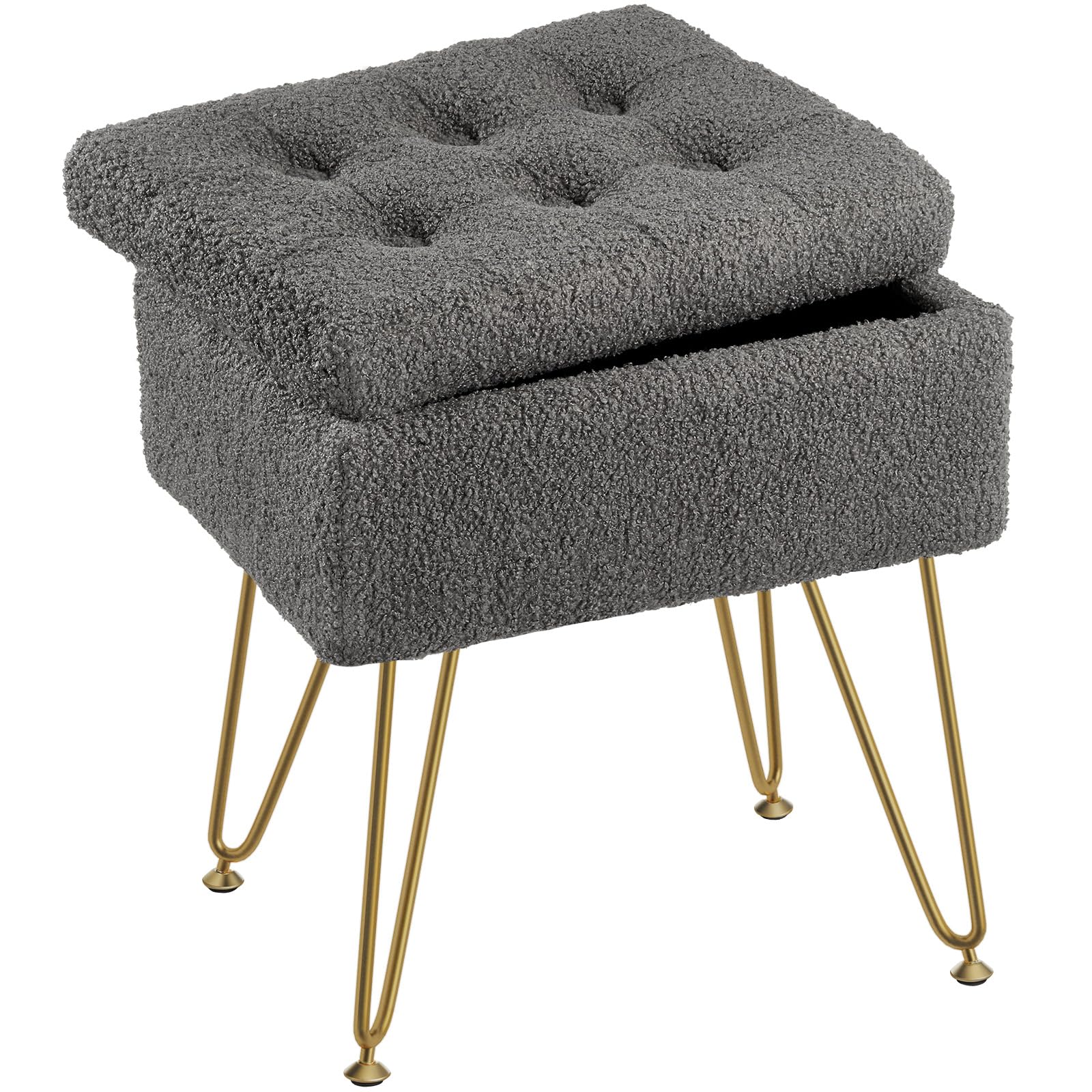 Seventable Vanity Stool Chair with Storage, Teddy Velvet Soft Ottoman ...