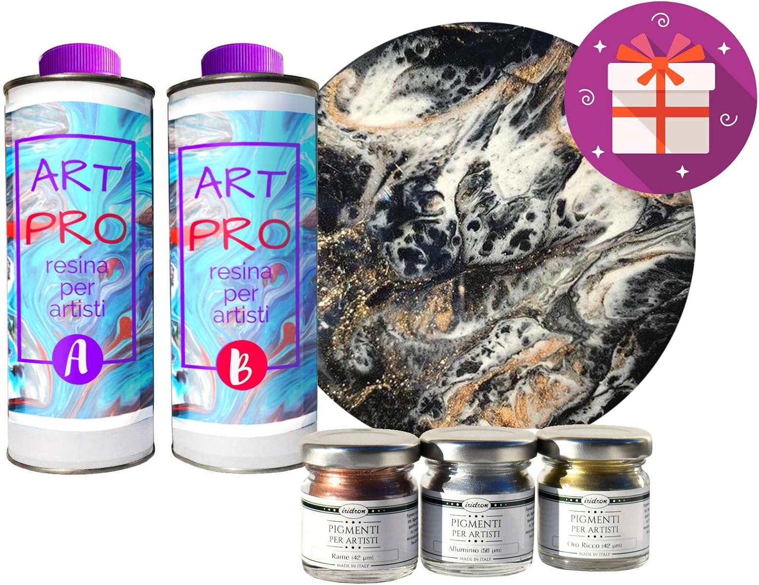 ART PRO RESINA TRANSPARENTE PARA ARTISTAS DE 1,6 KG + KIT DE 3 PIGMENTOS METÁLICOS. IDEAL PARA ...
