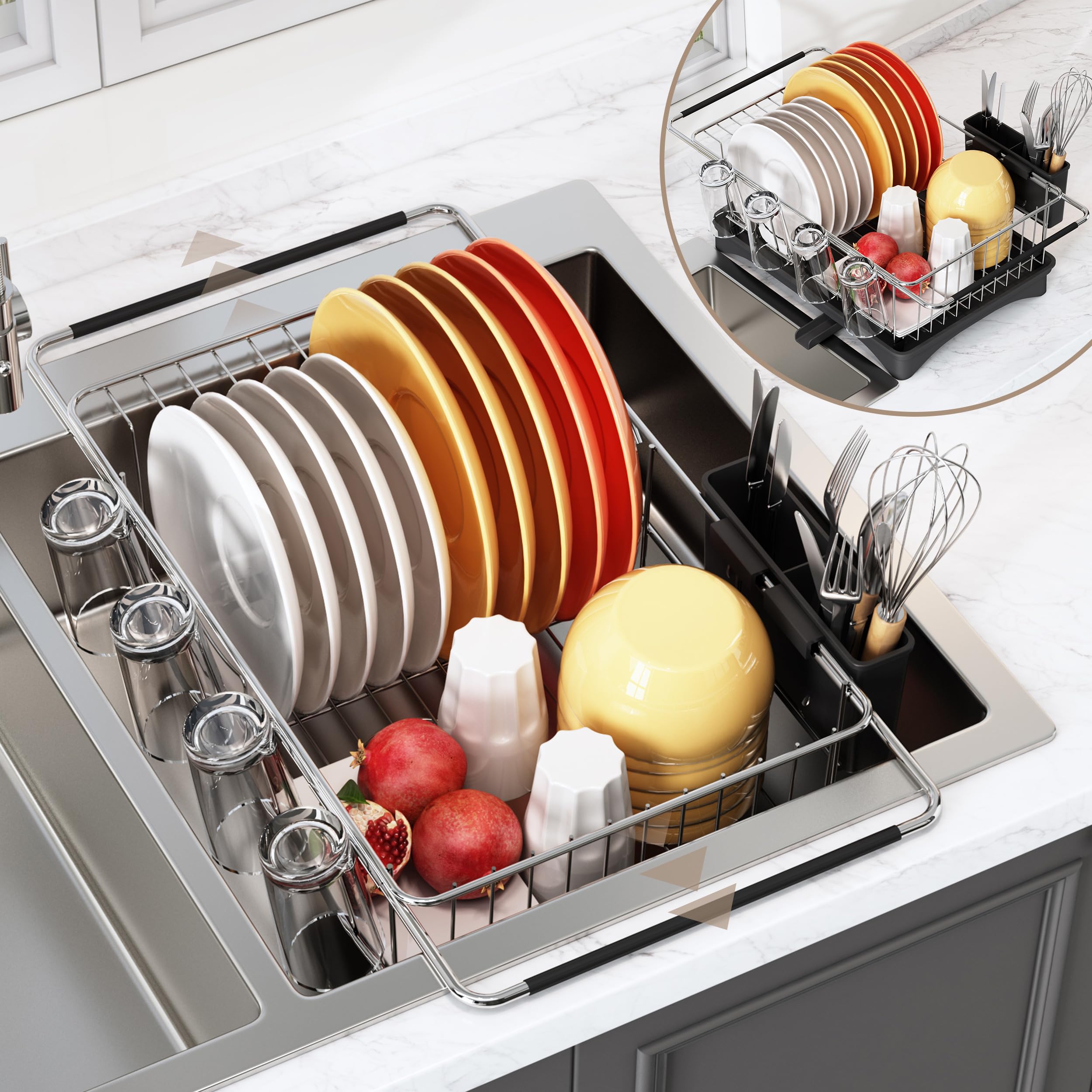 romision Sink Dish Drying Rack - Dish Drainers with Drainboard for ...