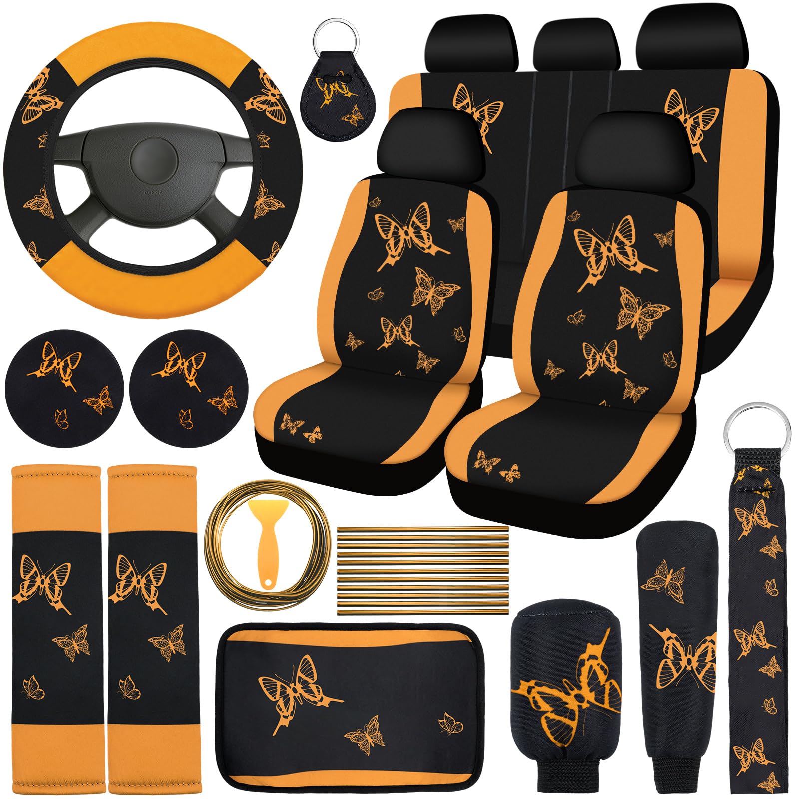 BBTO 43 Pcs Butterfly Car Seat Full Set Butterfly Car Accessories for ...