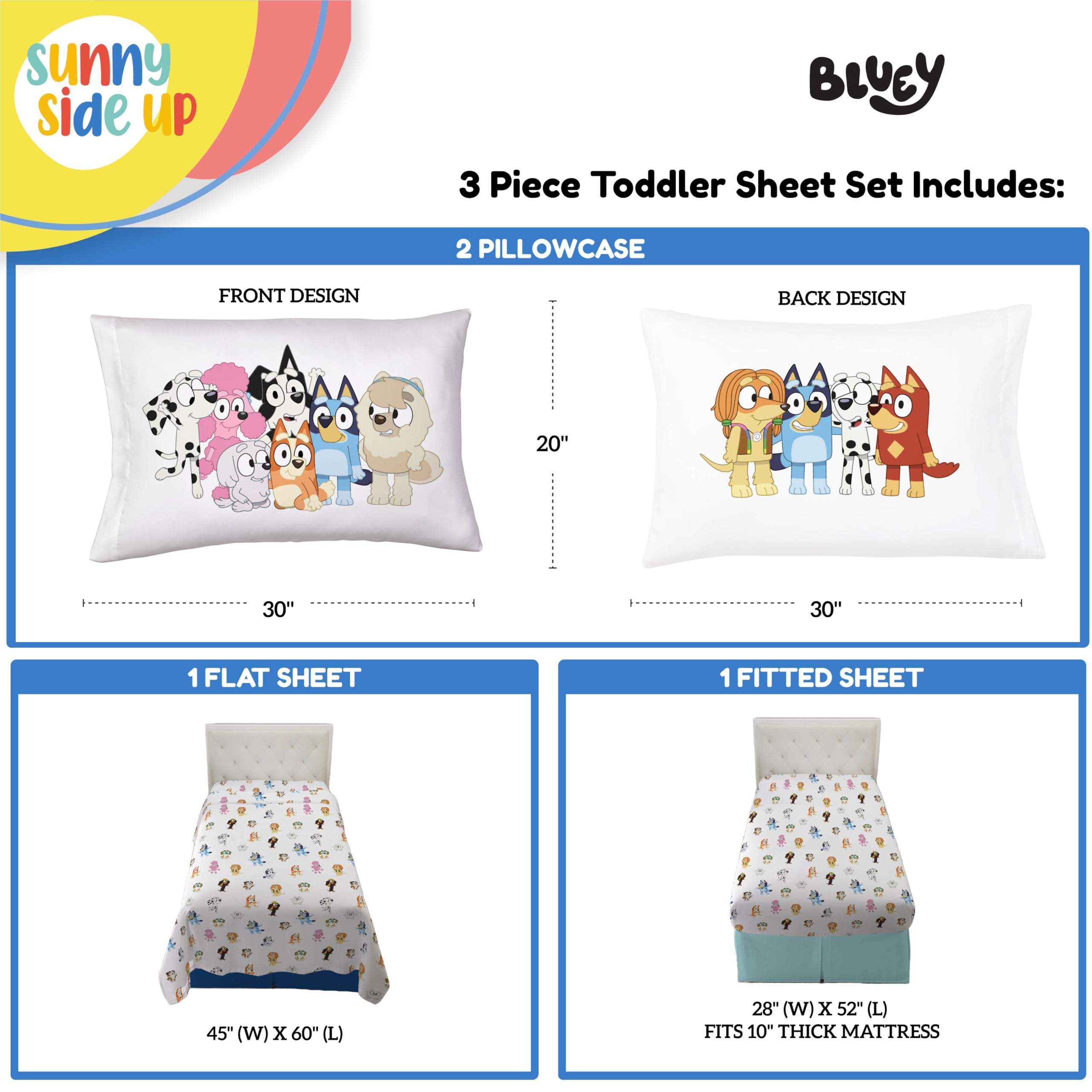 Bluey & Friends Toddler Sheet Set - 3 Piece Toddler Bedding Set ...