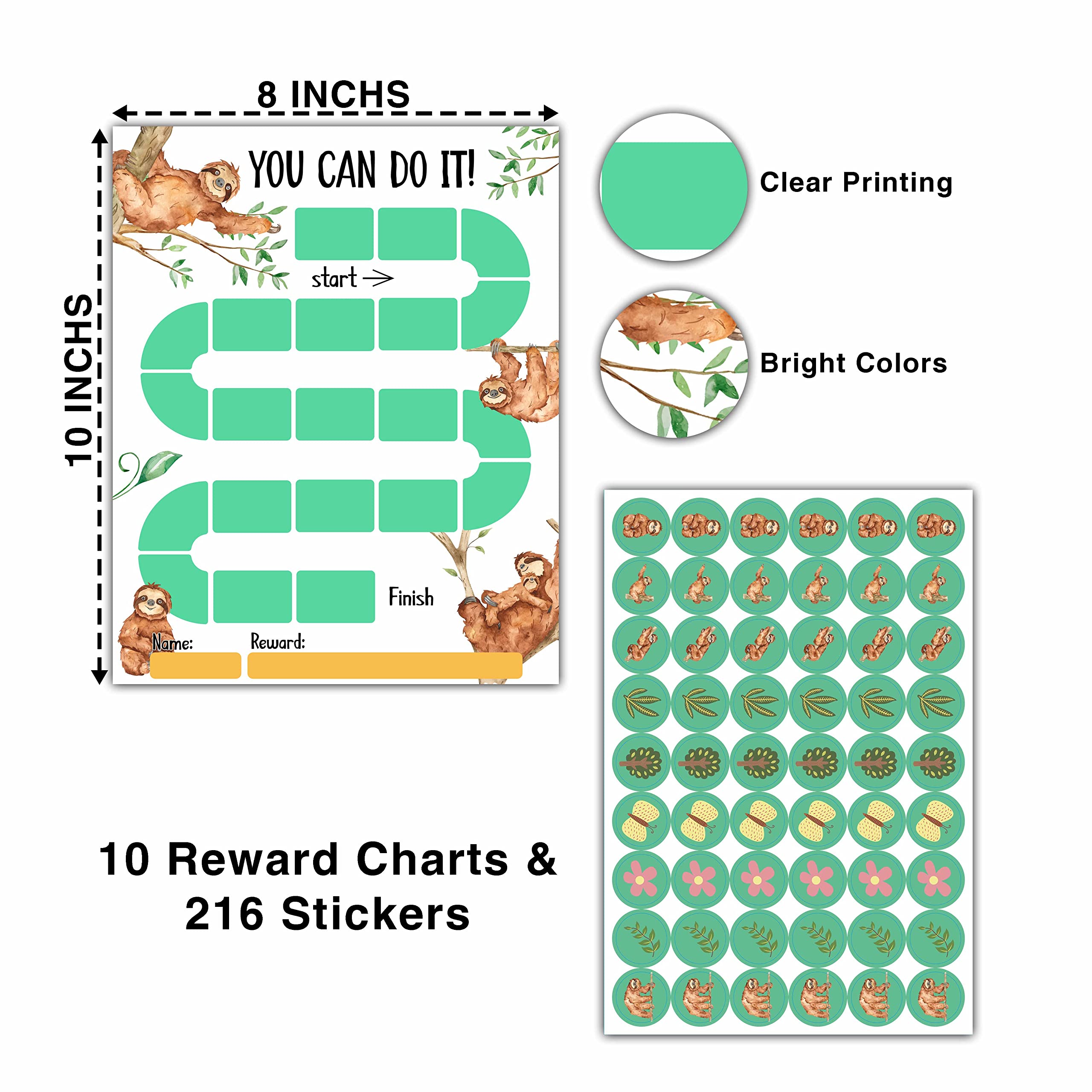 Mua 10 Sloth Reward Chart with 216 Round Stickers, Incentive Behavior ...