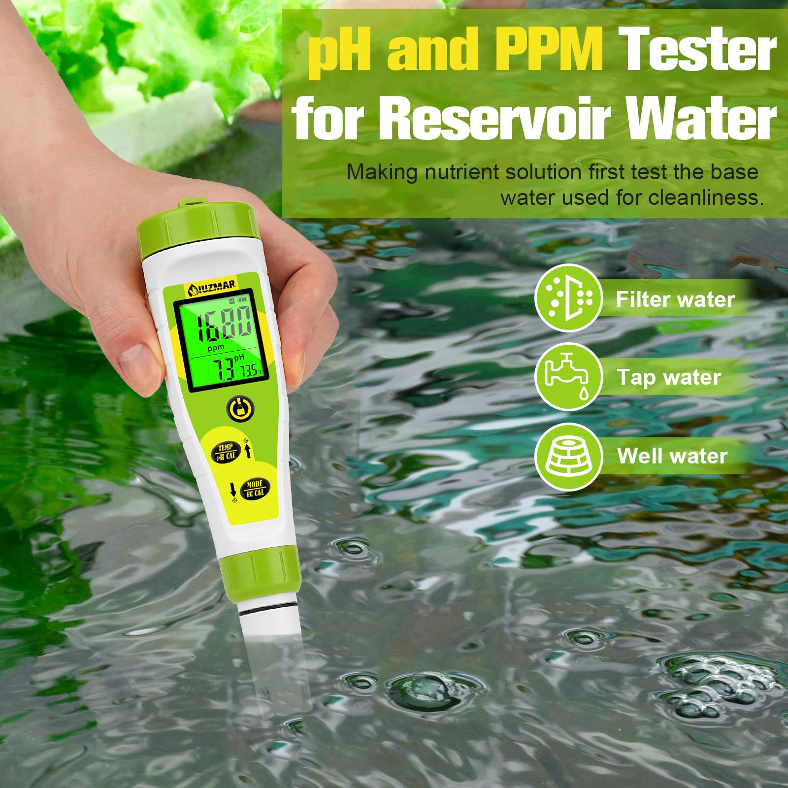 UIUZMAR PH EC Meter For Water Hydroponics PPM And PH Meter For ...