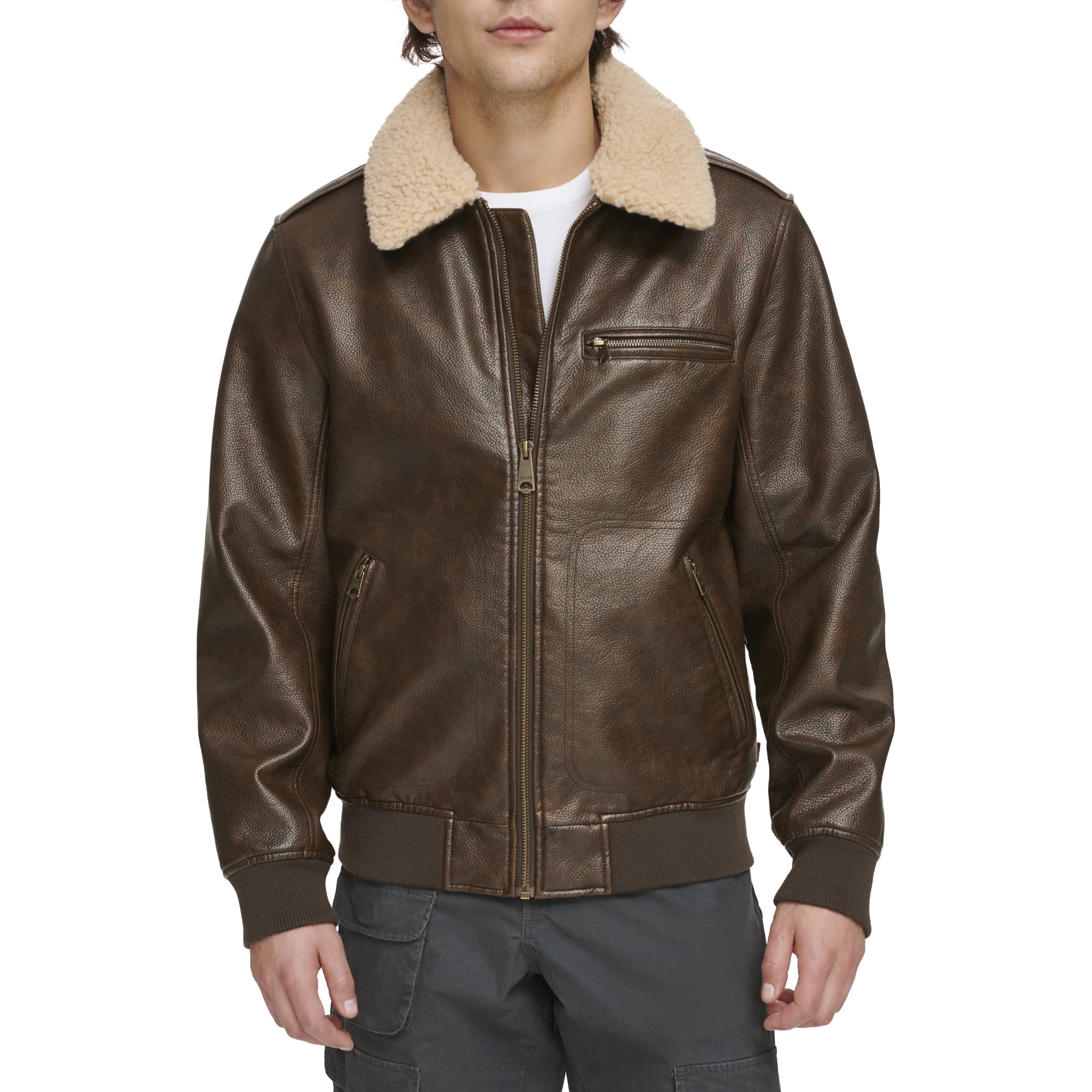 Mua Men's Faux Leather Aviator Bomber Jacket with Sherpa Collar trên ...