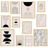 Amazon.com: Minimalist Abstract Boho Wall Art Set of 6 ,Mid-Century Black Beige Sunrise Flower ...