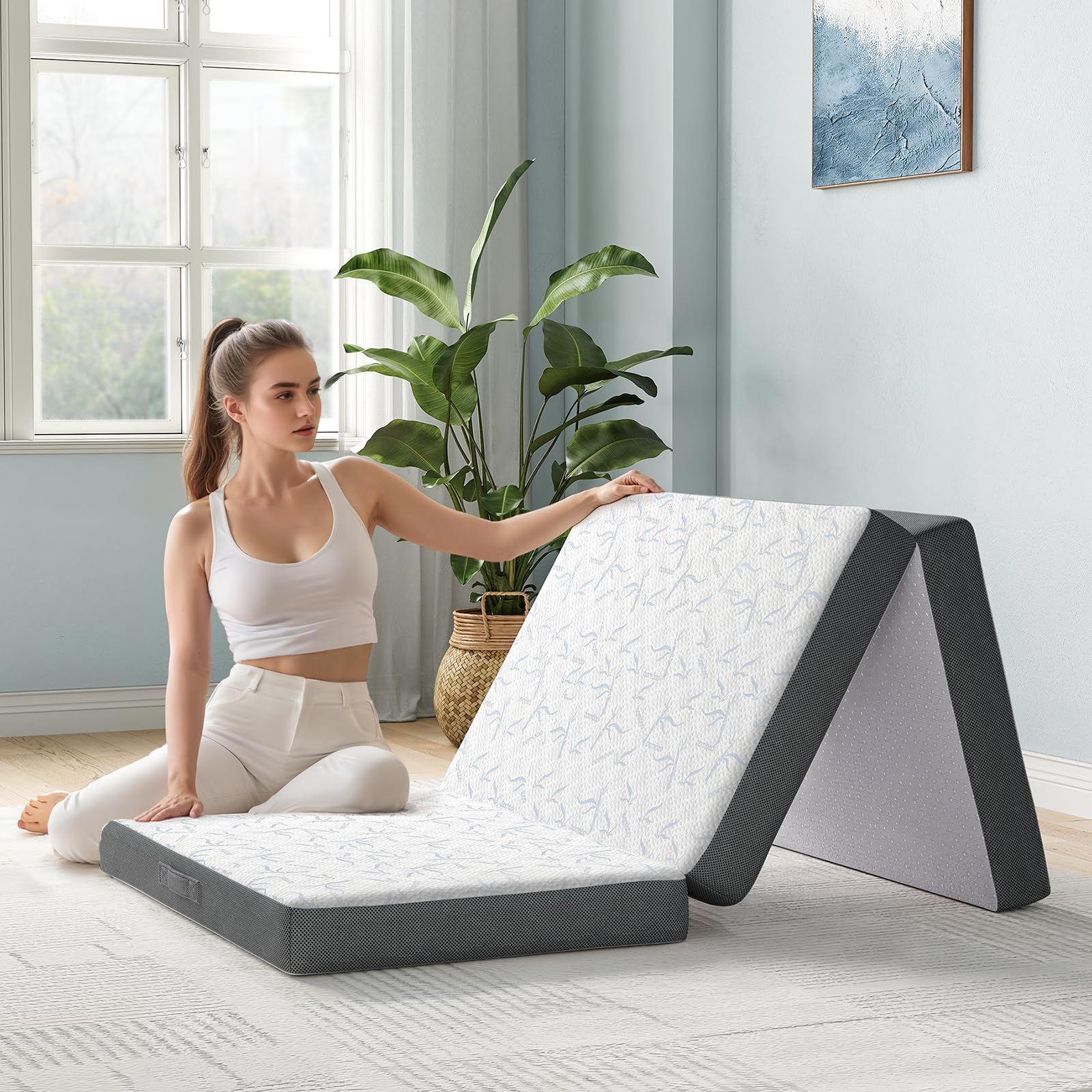 ONBRILL Folding Mattress Single 4 Inch, Tri Foldable Memory Foam ...