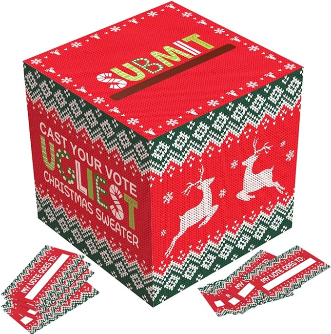 Amazon.com: Ugly Sweater Contest Ballot Box and Voting Cards Set For ...